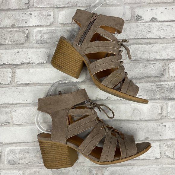 Qupid | Shoes | Laser Cut Open Toe Booties Block Heel Size 995 | Poshmark